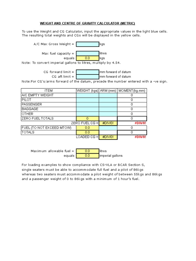 CG Calculator Metric (Simple) | PDF