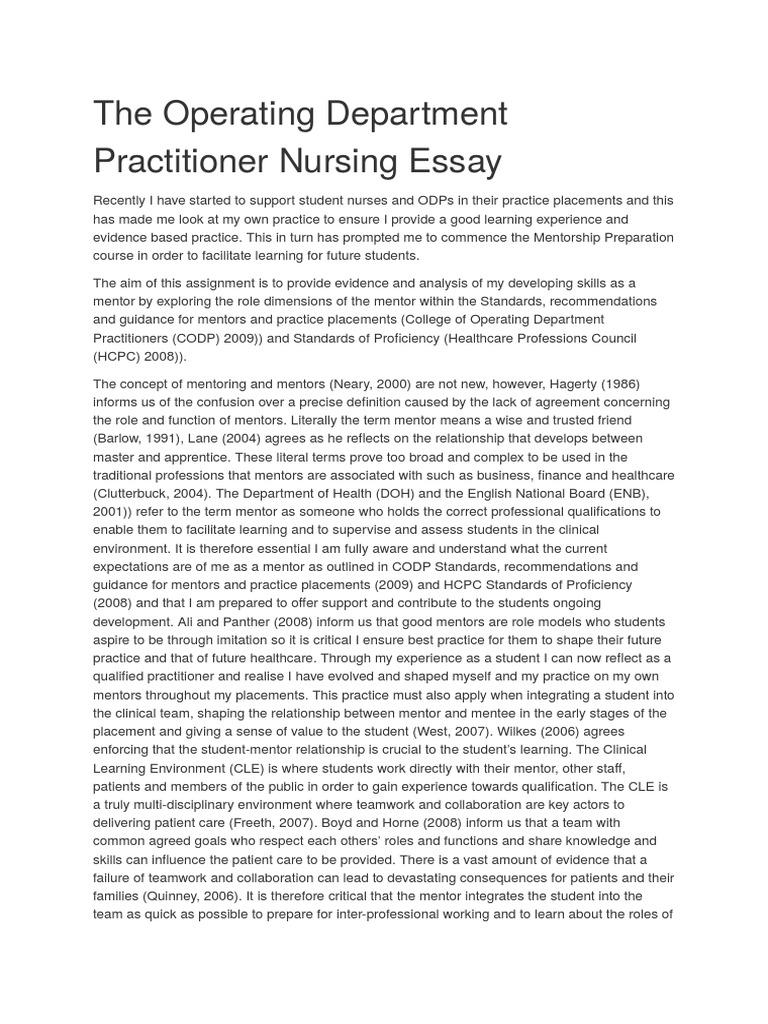 The Operating Department Practitioner Nursing Essay | PDF | Educational ...