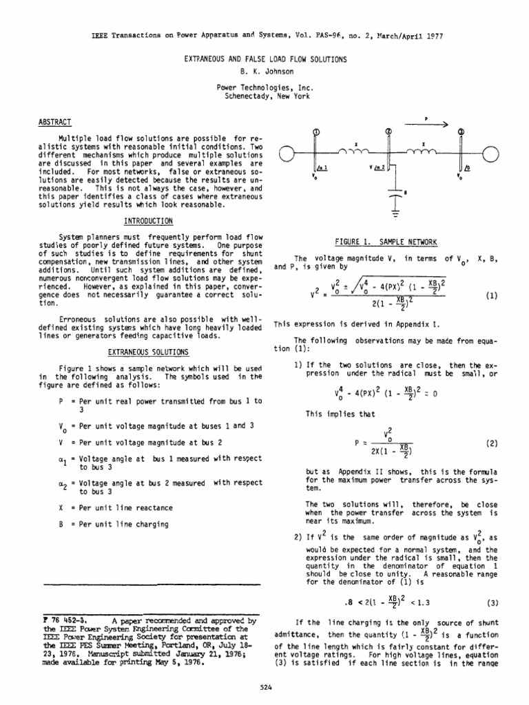 Extraneous and False Load Flow Solutions | PDF | Steady State | Stability Theory
