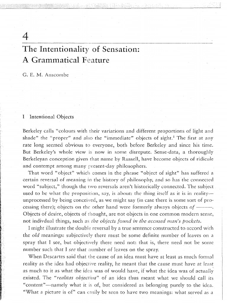 The Intentionality of Sensation A Grammatical Feature GEM Anscombe PDF ...