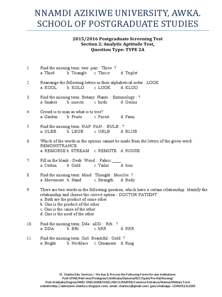 Free Unizik Post Graduate Past Question Paper | PDF | Short Message ...