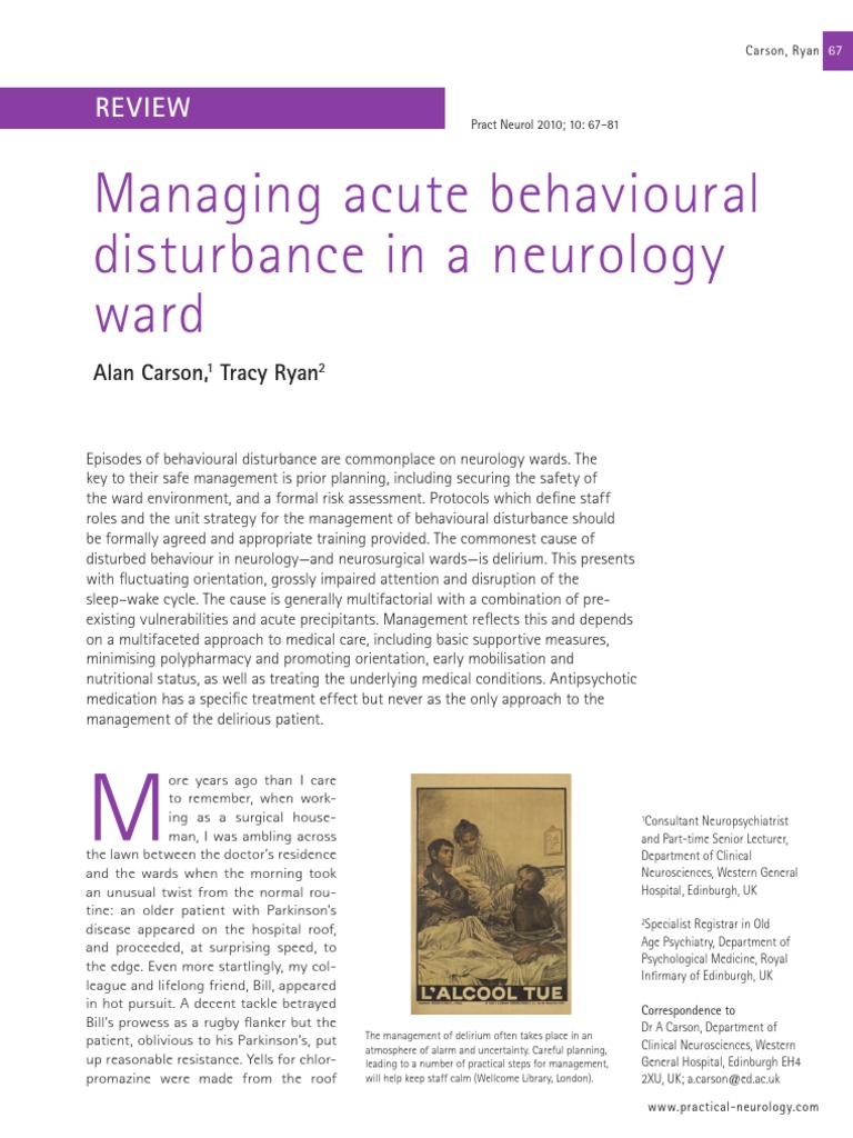 Managing Acute Behavioural Disturbance in A Neurology Ward: Review ...