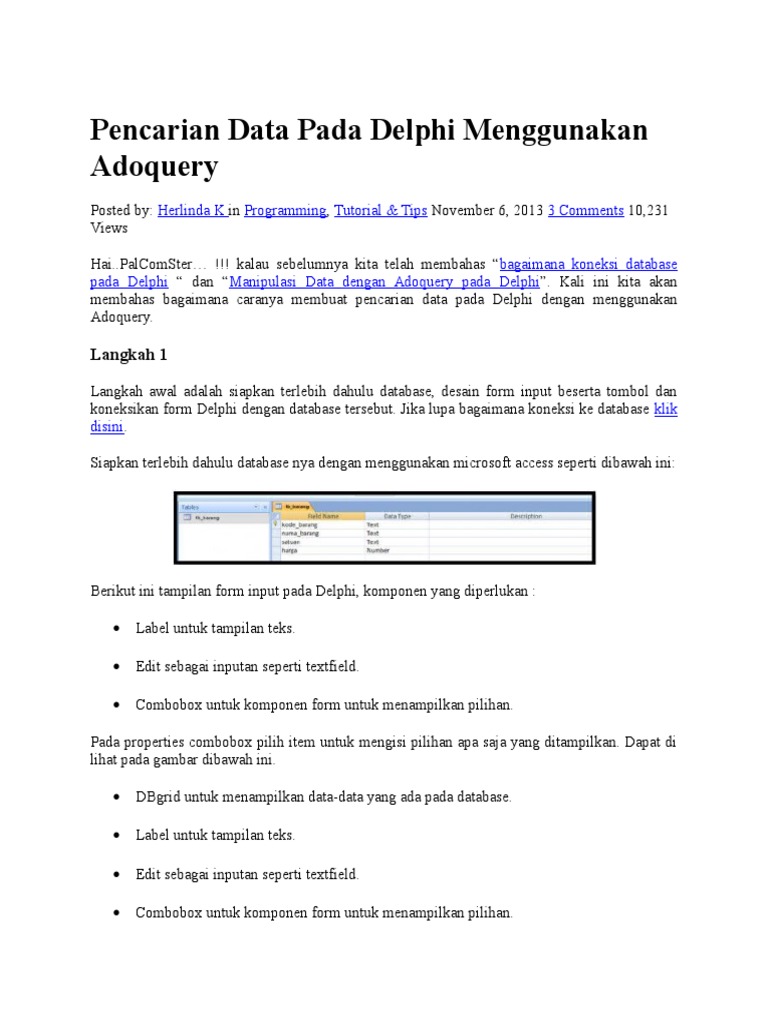 Pencarian Data Pada Delphi Menggunakan Adoquery | PDF