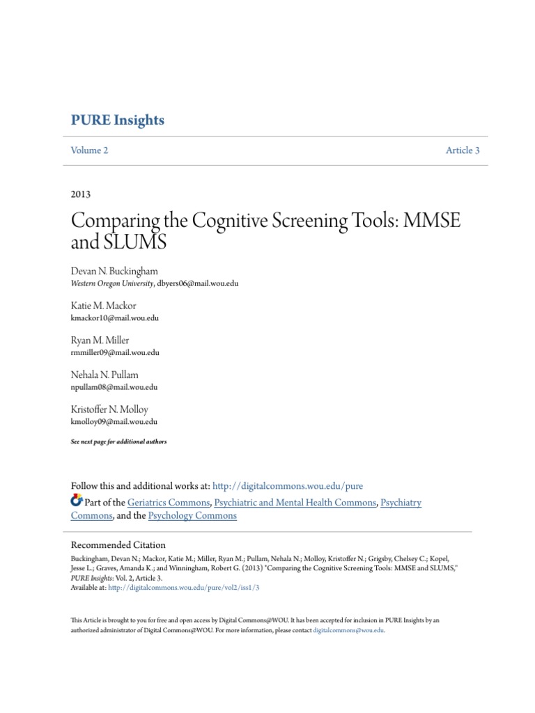 Mmse vs. Slums | PDF | Dementia | Test (Assessment)