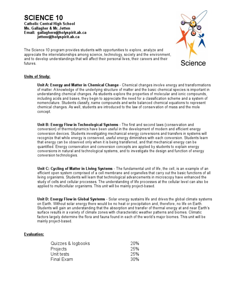 Science 10 Course Outline | PDF | Life | Chemistry