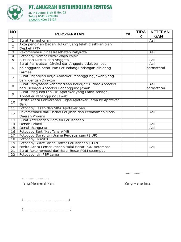Checklist Permohonan Perpanjangan Izin PBF | PDF