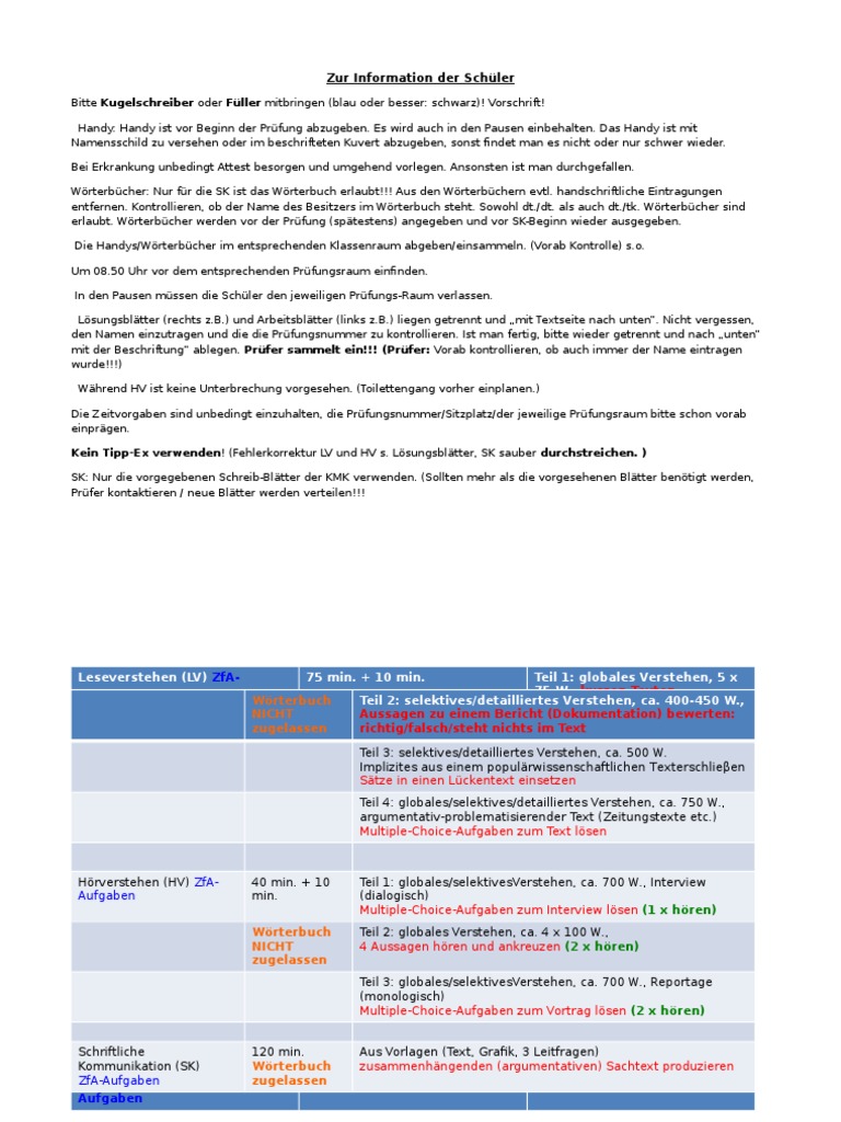 Zur Information Der Schüler DSD-II | PDF