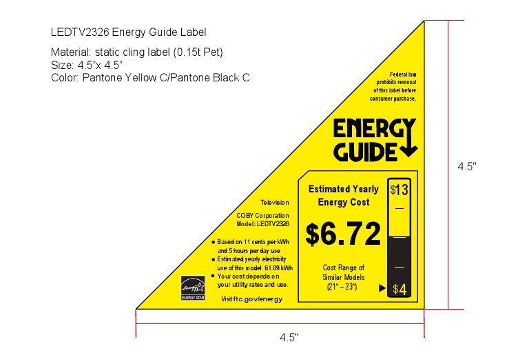 LEDTV2326 Energy Guide Label Material: Static Cling Label (0.15t Pet ...