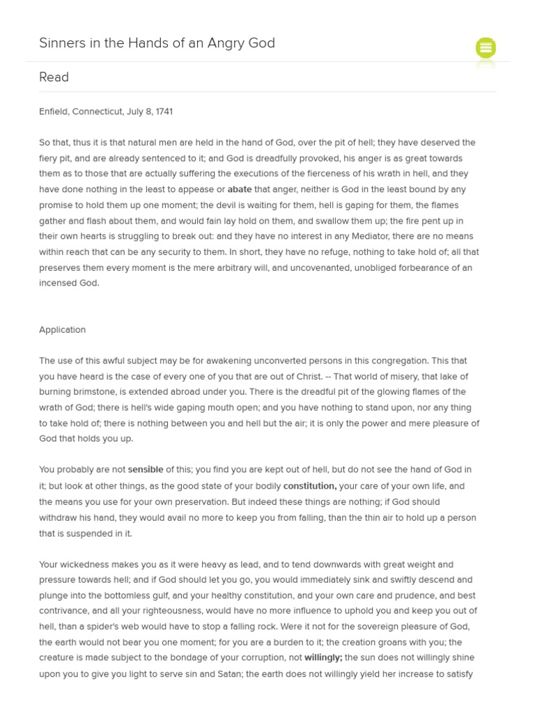Sinners in the Hands of an Angry God | PDF | Hell | Anger