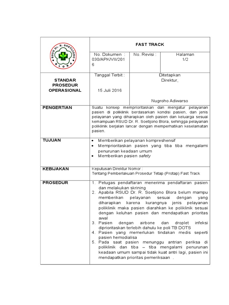 Prosedur Fast Track Pelayanan Pasien | PDF | Pengembangan Diri ...