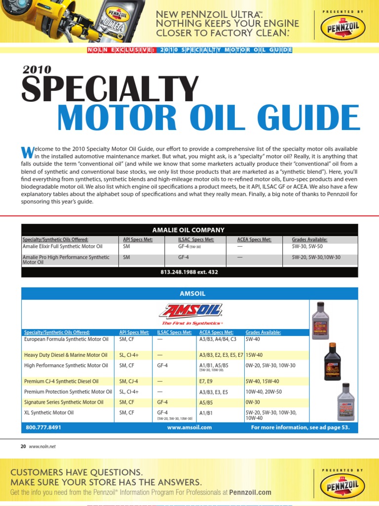 2010 Specialty Motor Oil Guide | PDF | Motor Oil | Diesel Engine
