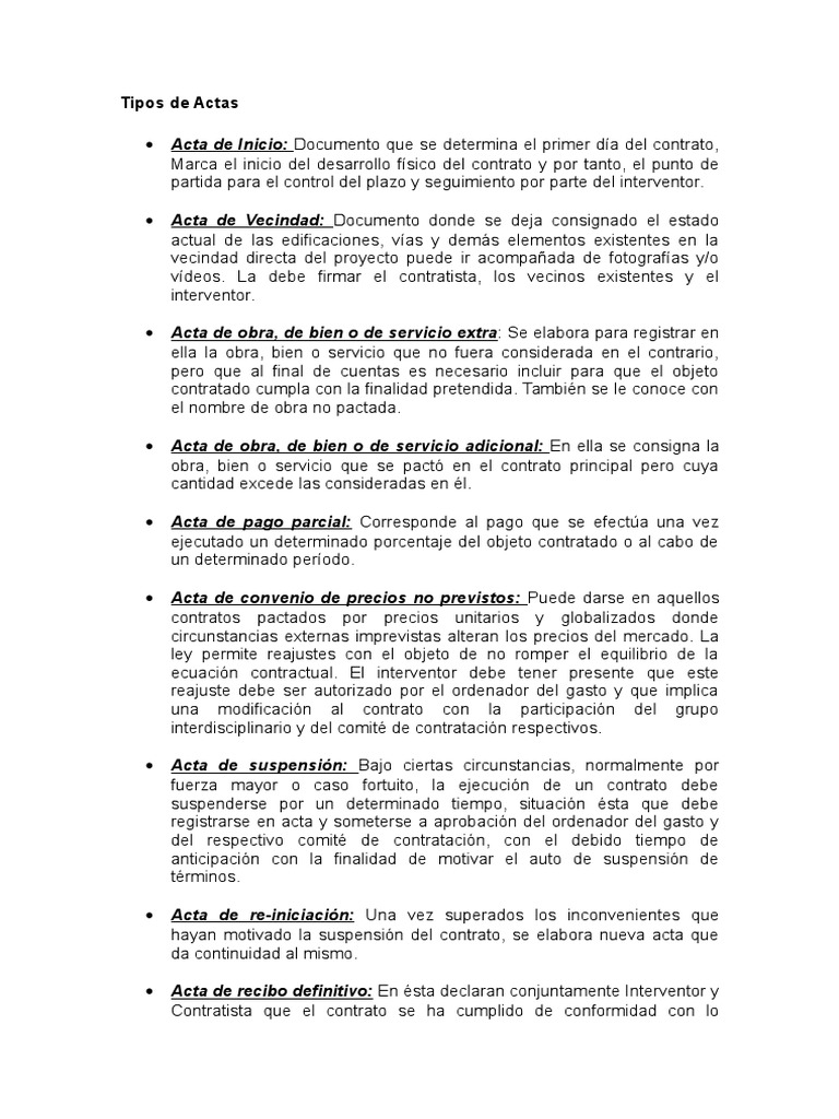 Tipos de Actas | PDF | Liquidación | Pagos