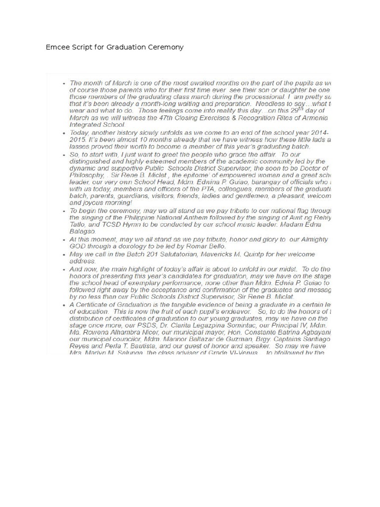 Emcee Script For Graduation Ceremony | PDF