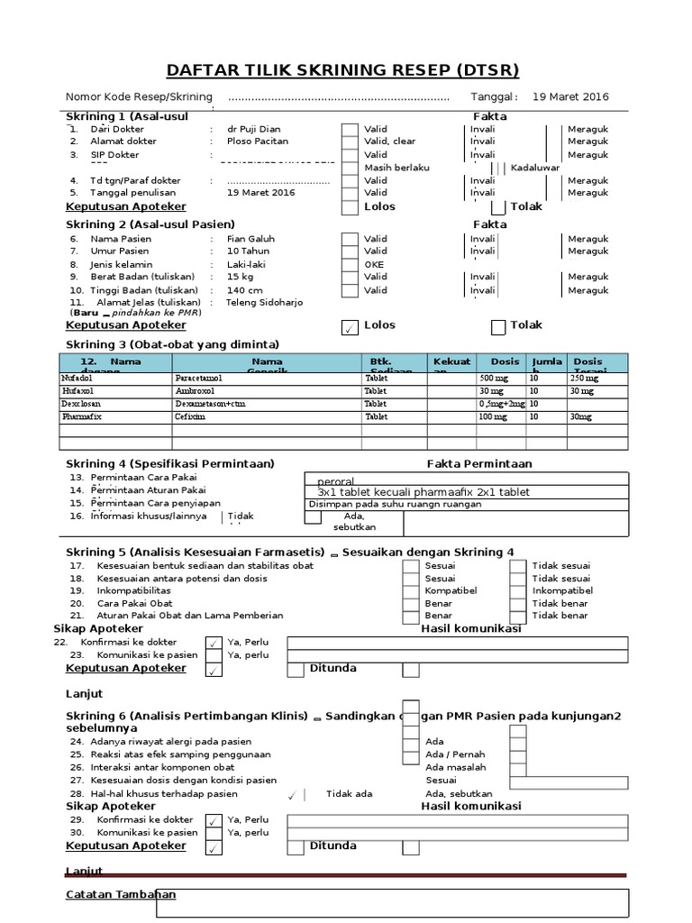 Daftar Tilik Skrining Resep | PDF