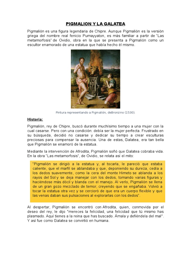 Mito de Pigmalión y Galatea | PDF