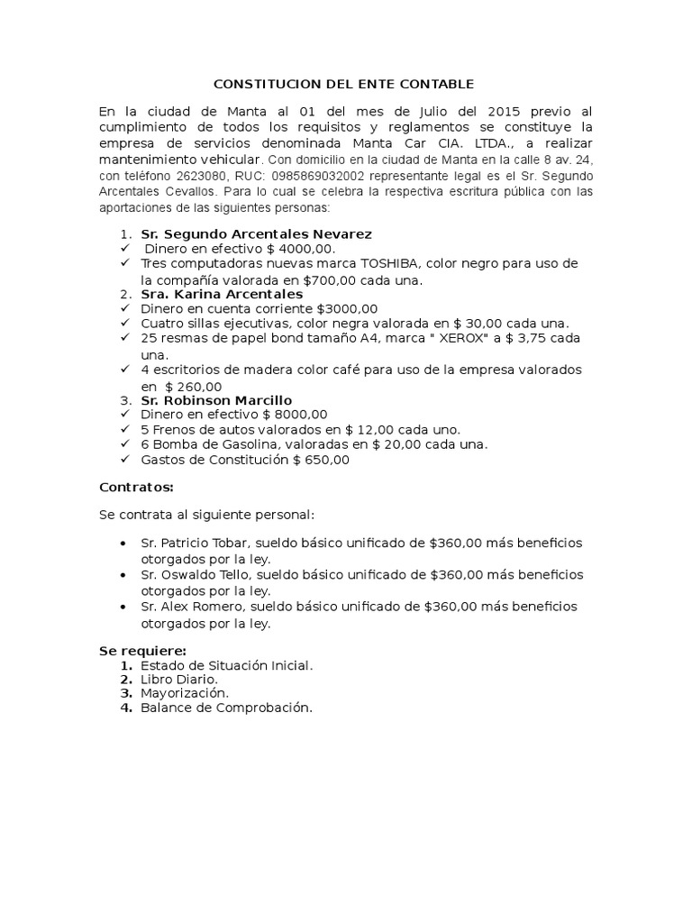 Constitucion Del Ente Contable | PDF | Contabilidad | Dinero