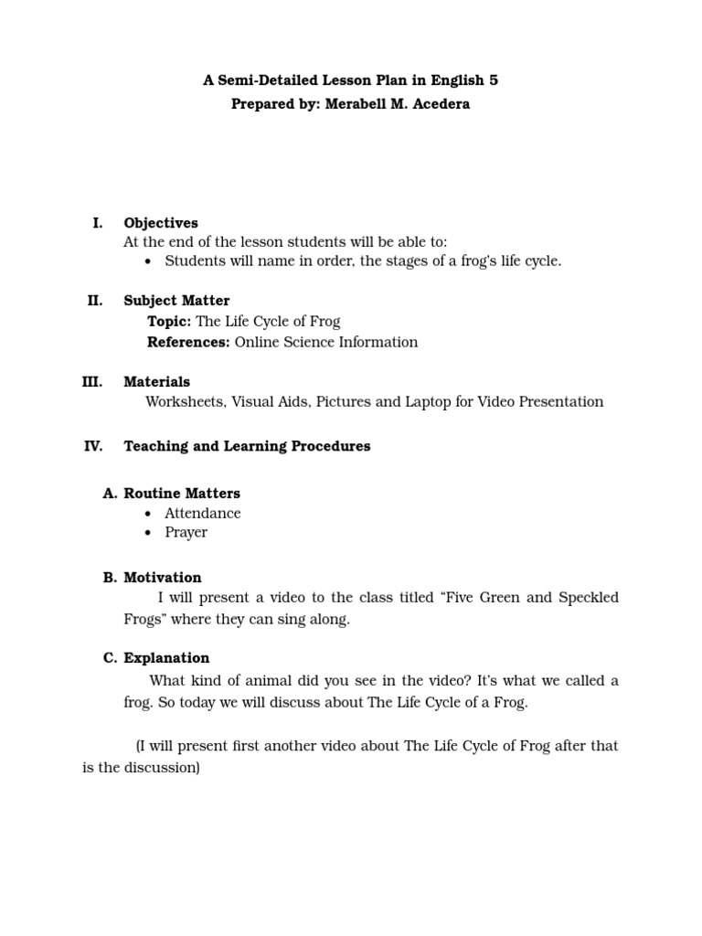 The Life Cycle of A Frog Lesson Plan | PDF | Frog | Amphibian