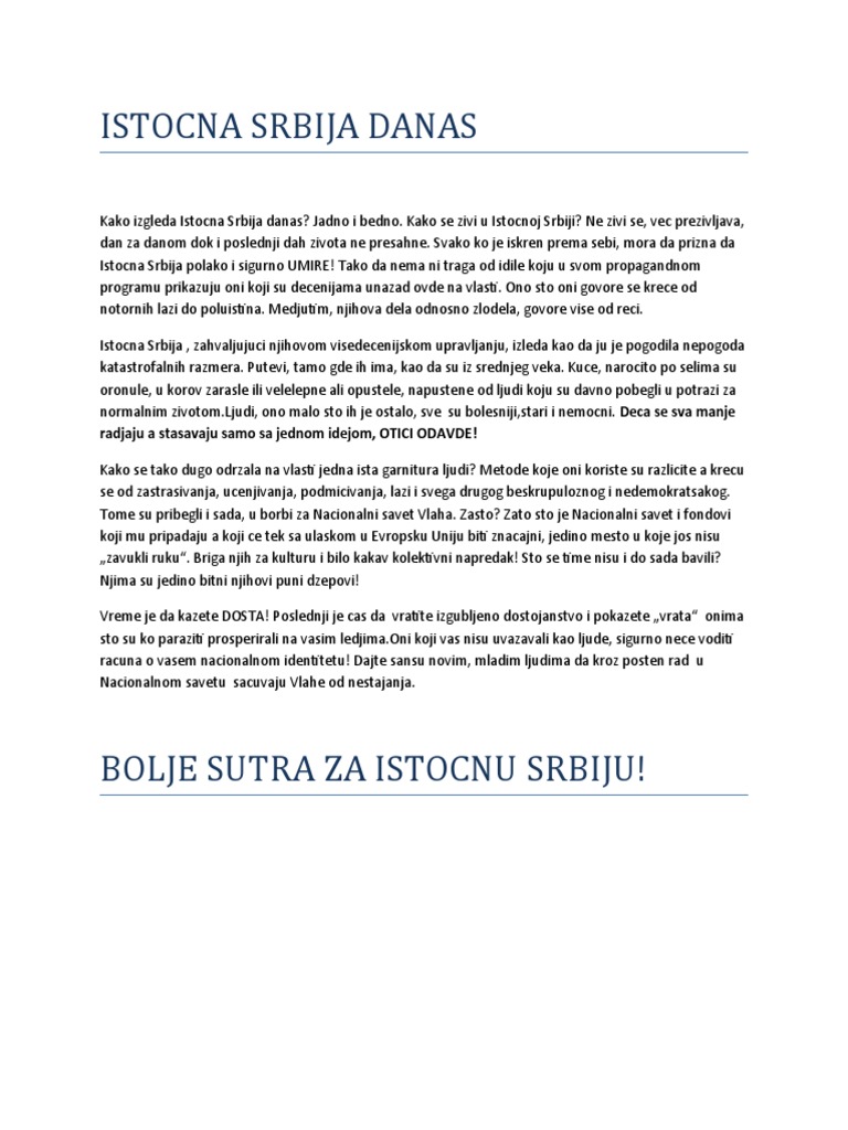 Istocna Srbija Danas | PDF