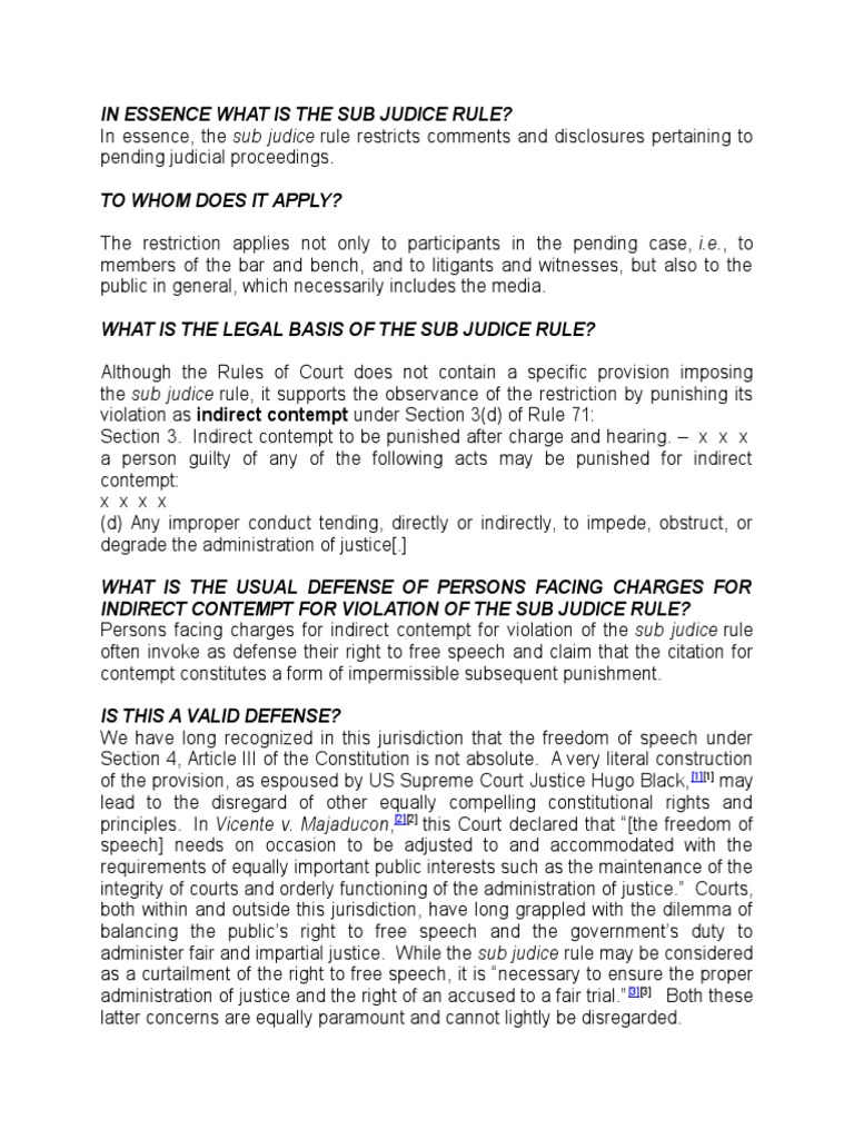 In Essence What is the Sub Judice Rule | Contempt Of Court | First ...