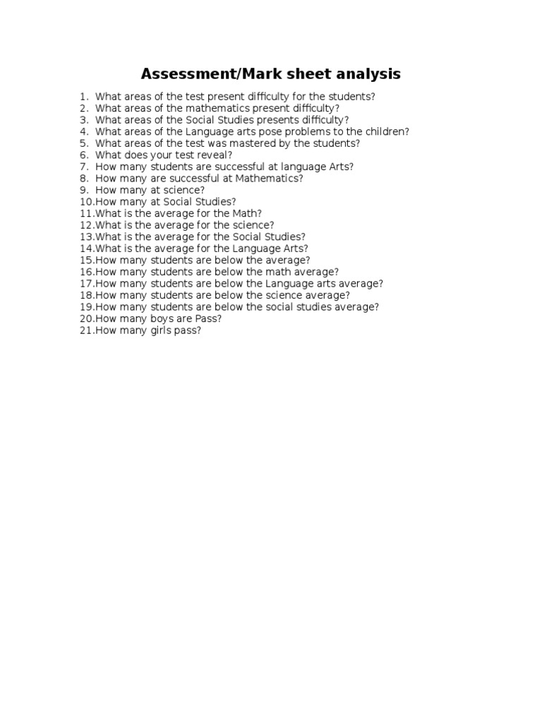 Assessment/Mark Sheet Analysis | PDF