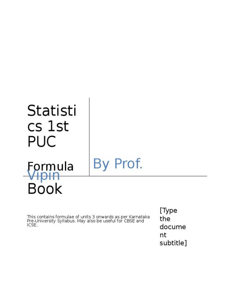 Statistics 1st PUC Formula Book | PDF | Probability Theory | Skewness