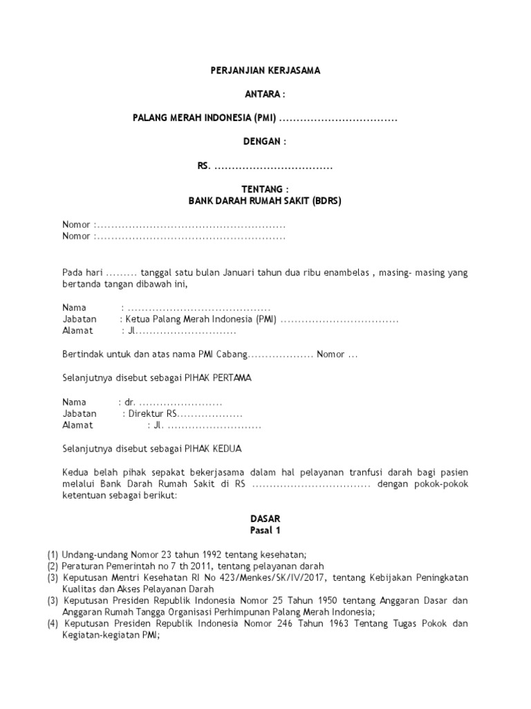 Contoh Mou Pmi Dan Rs | PDF