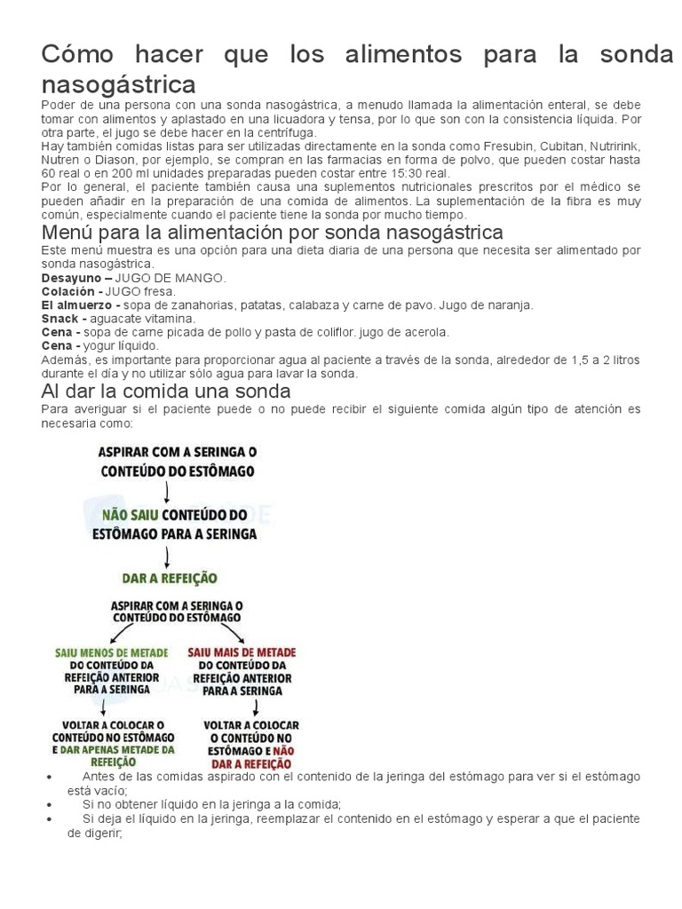 Cómo Hacer Que Los Alimentos para La Sonda Nasogástrica | PDF | Dieta ...