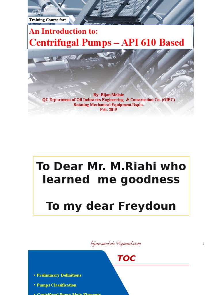 An Introduction To:: Centrifugal Pumps - API 610 Based | PDF