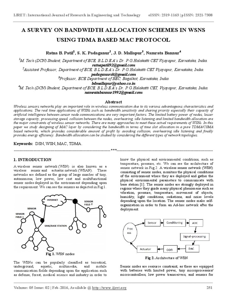 A Survey On Bandwidth Allocation Schemes in Wsns Using Tdma Based Mac Protocol | PDF | Channel ...