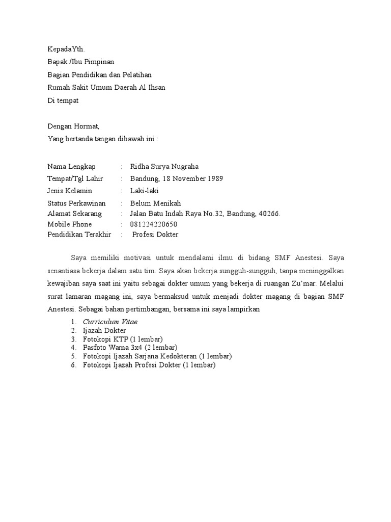 Surat Lamaran+cv Ridha Kerja | PDF