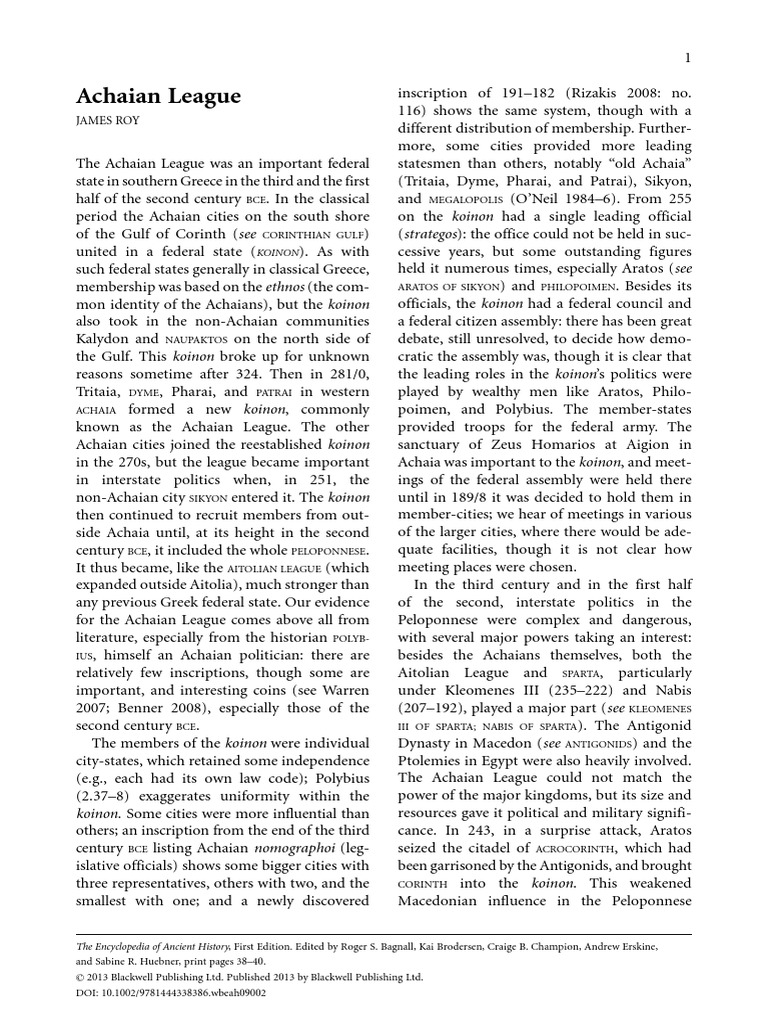 Achaian League: James Roy | PDF | Macedonia (Ancient Kingdom) | Ancient ...