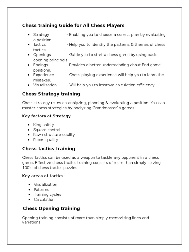 Chess Training Guide For All Chess Players: Key Factors of Strategy | PDF