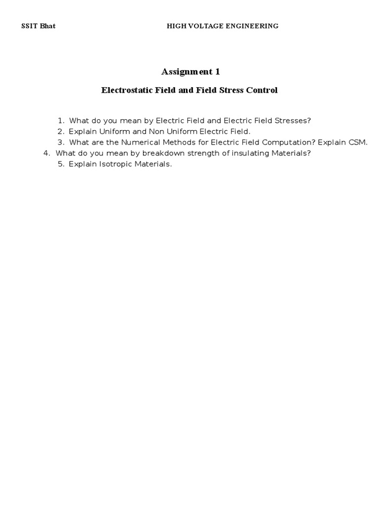 Assignment 1: Electrostatic Field and Field Stress Control | PDF | Electric Field | Quantity