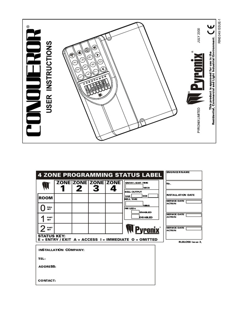 Pyronix Conqueror User Guide | PDF | Timer | Light Emitting Diode