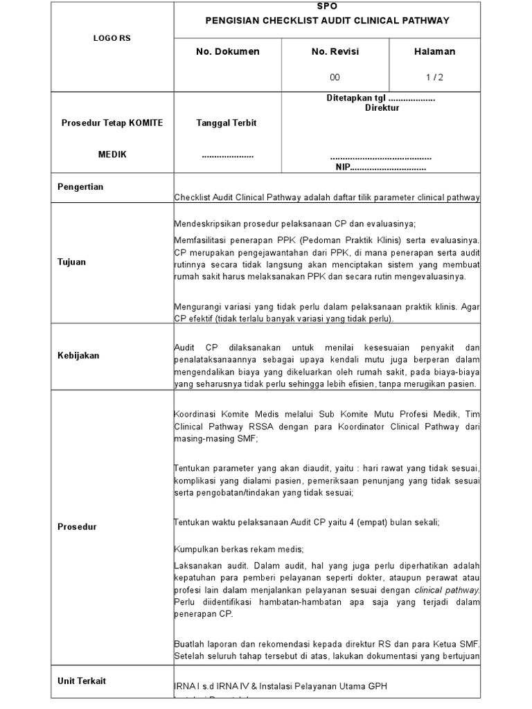 SPO Pengisian Checklist Audit Clinical Pathway | PDF