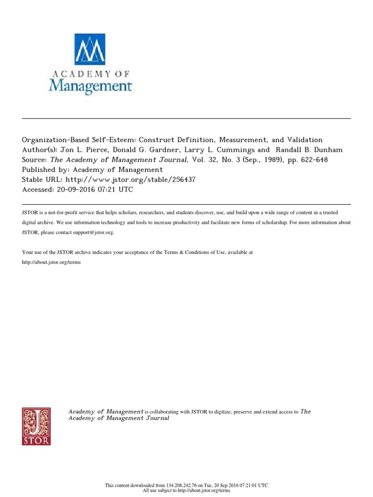 Organization-Based Self-Esteem Construct Definition, Measurement, and ...