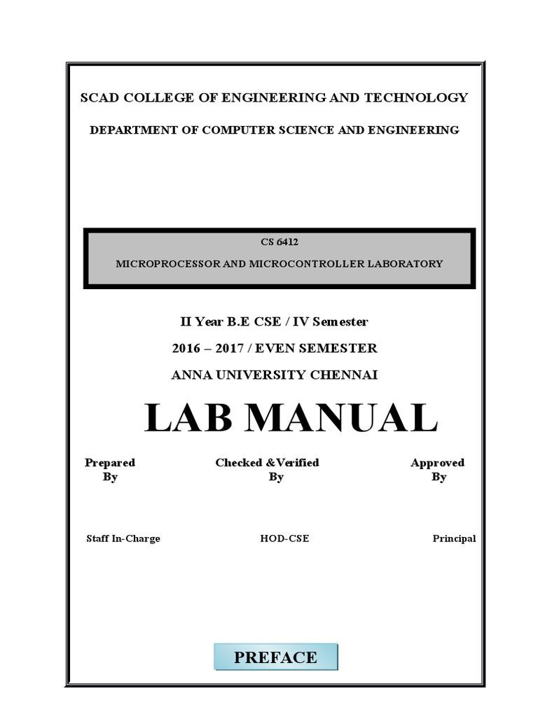 Micro Processor Lab Manual 2016-17 Even | PDF | Engineering | Computer ...