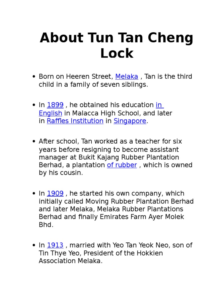 Tun Tan Cheng Lock | PDF | Malaysia | Strait Of Malacca