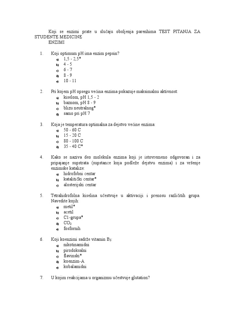 Biohemija Za Medicinare I Deo-Testovi | PDF