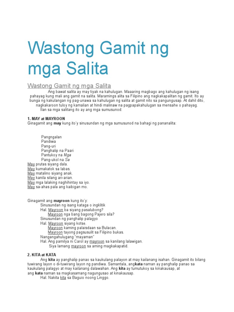 Wastong Gamit NG Mga Salita | PDF