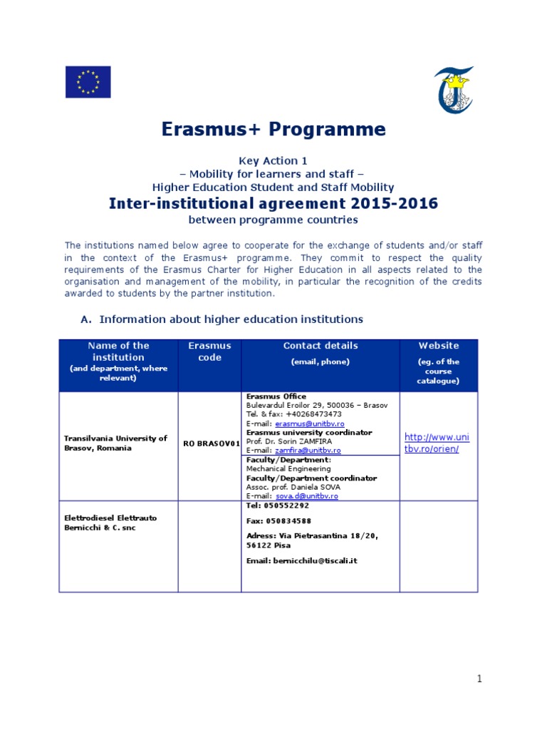 Erasmus+ Programme: Inter-Institutional Agreement 2015-2016 | PDF | Further Education | Teaching ...