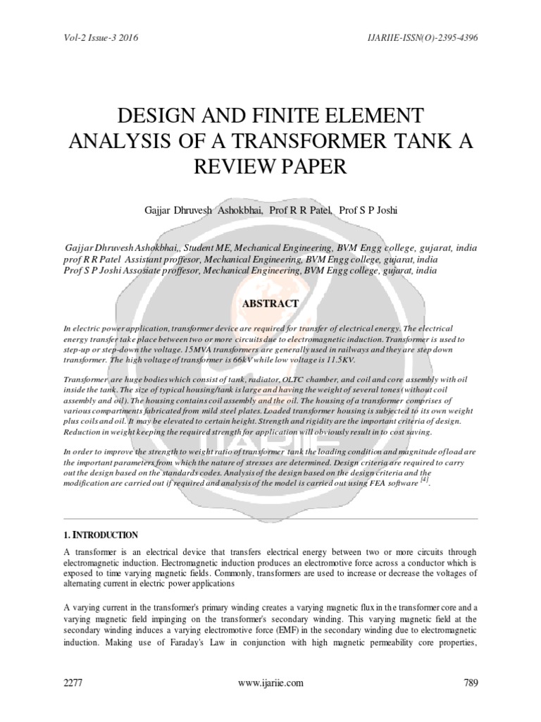 Design and Finite Element Analysis of A Transformer Tank A Review Paper ...