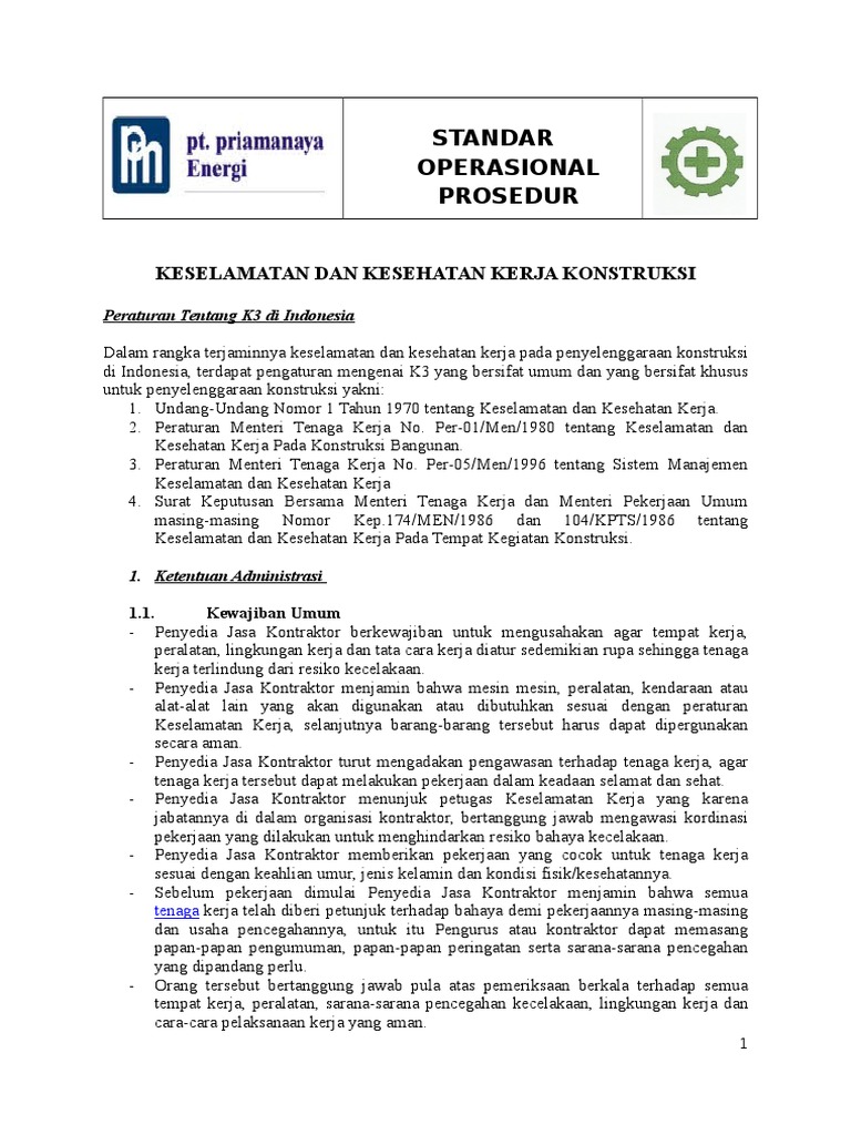 Panduan SOP HSE Konstruksi | PDF
