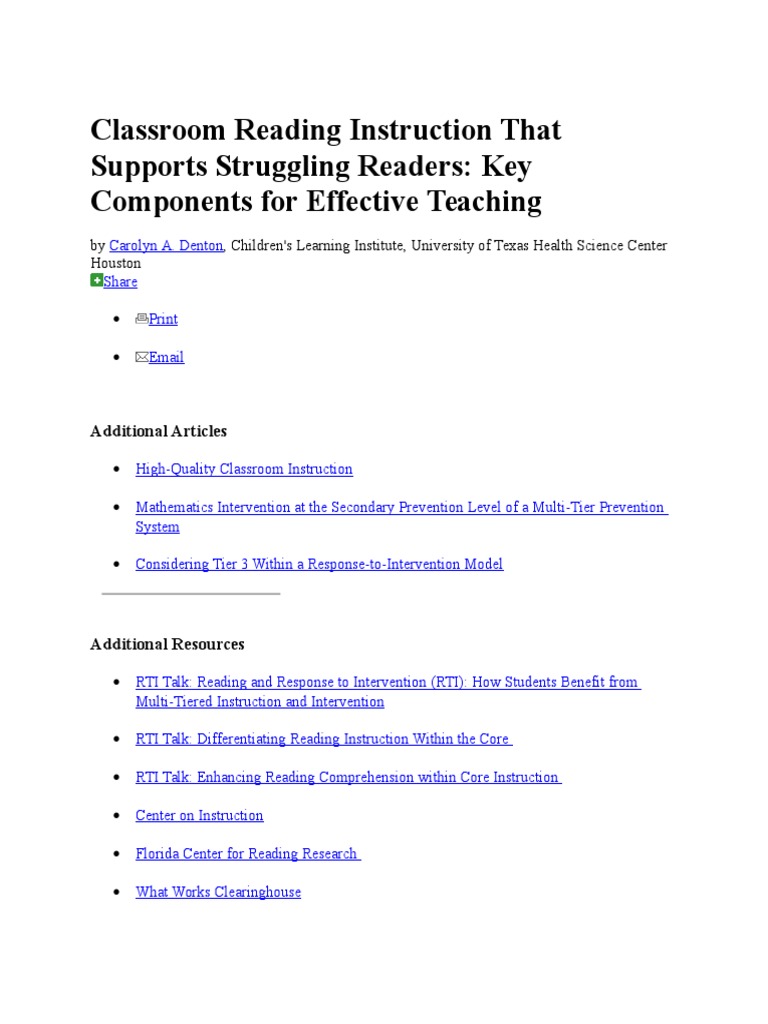 Classroom Reading Instruction That Supports Struggling Readers | PDF ...
