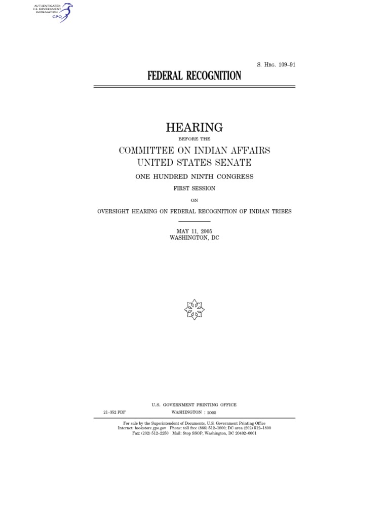 Federal Recognition Hearing Summary | PDF | Bureau Of Indian Affairs ...