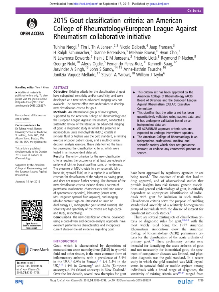 Eular y Acr 2015 Gota | PDF | Clinical Trial | Medical Imaging