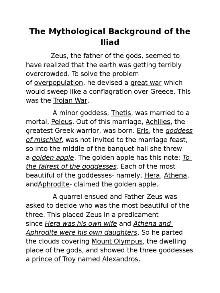 The Mythological Background of The Iliad | PDF