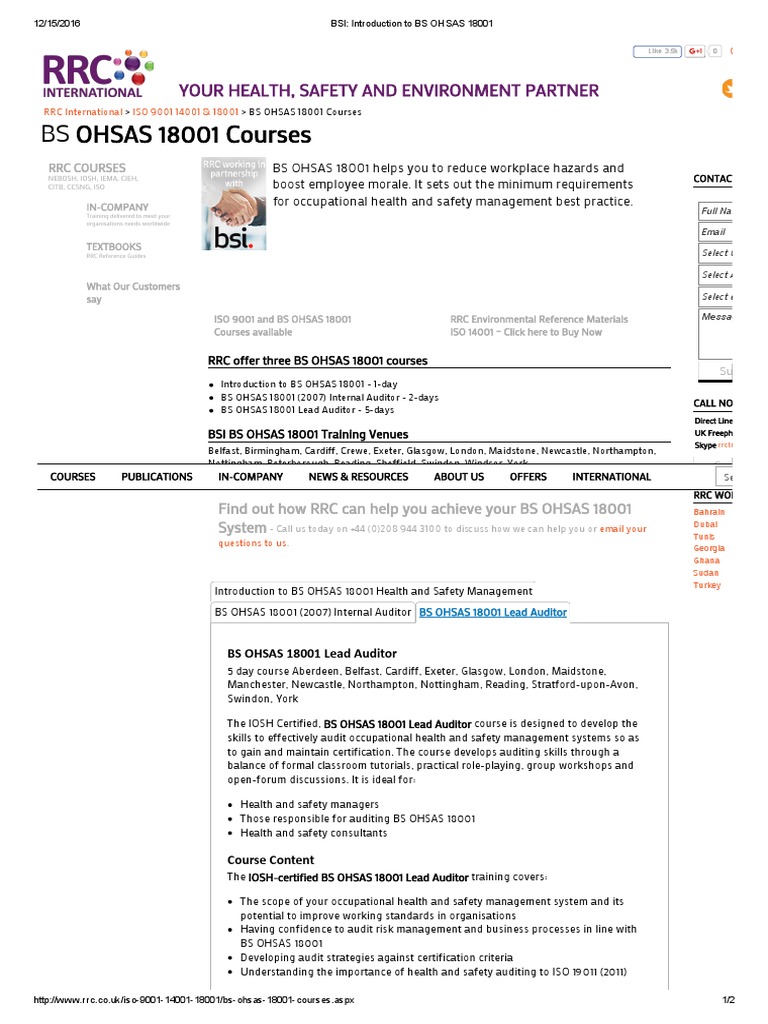 BSI - Introduction To BS OHSAS 18001 3 | PDF | Occupational Safety And ...