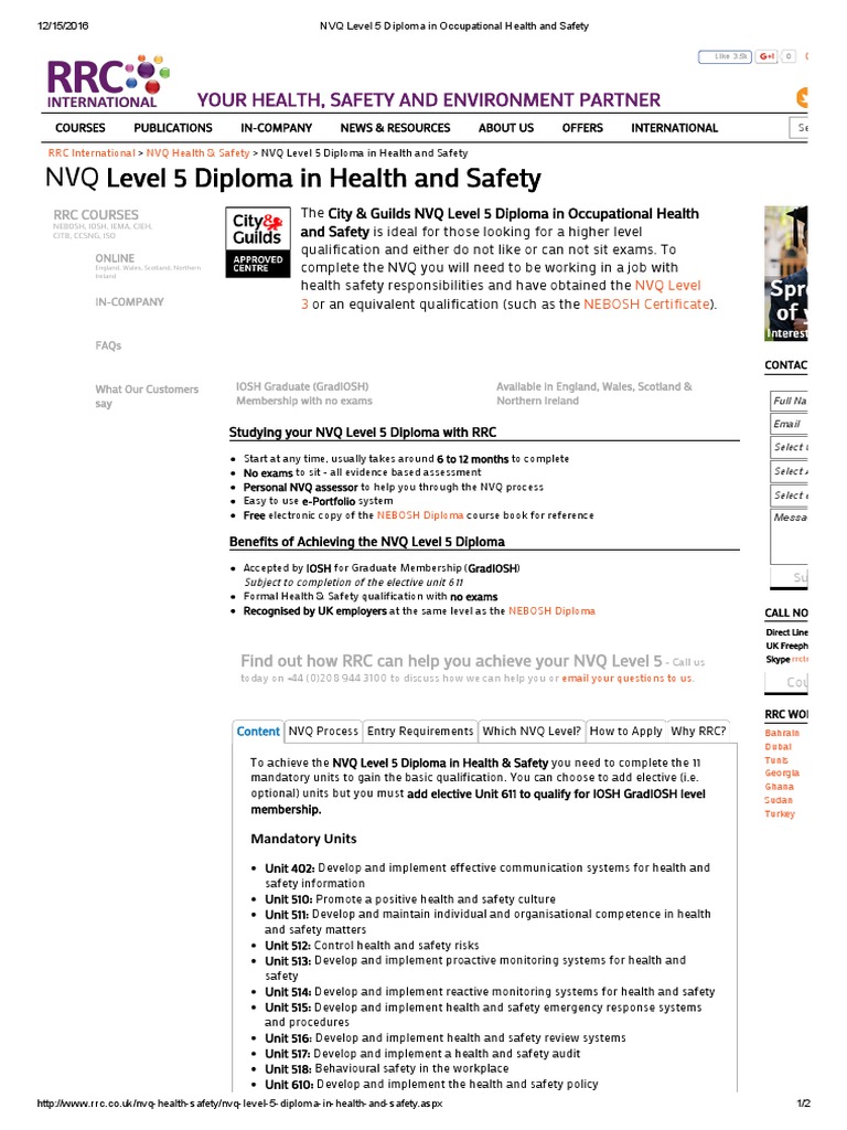 NVQ Level 5 Diploma in Occupational Health and Safety | Diploma | Business
