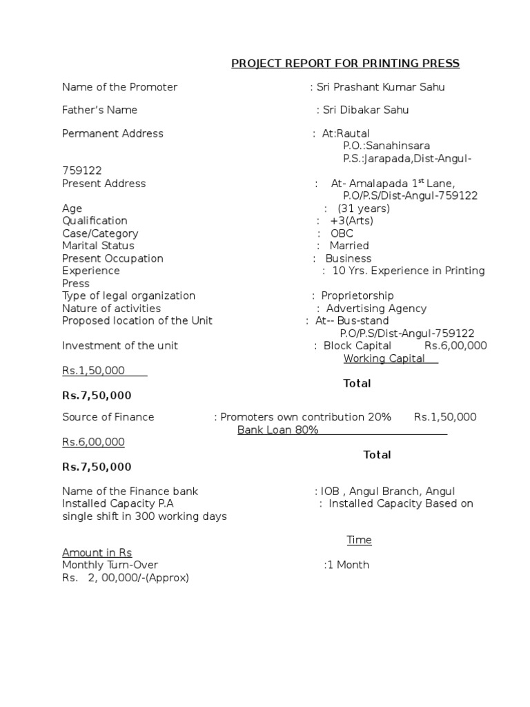 Project Report For Printing Press | PDF | Expense | Loans